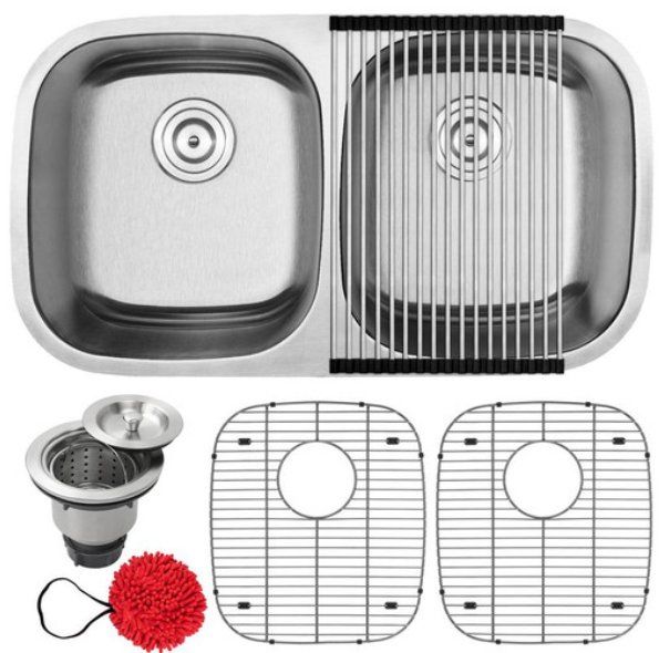 TICOR L2 FOSTER SERIES 32.5" 18-GAUGE STAINLESS STEEL UNDERMOUNT DOUBL ...